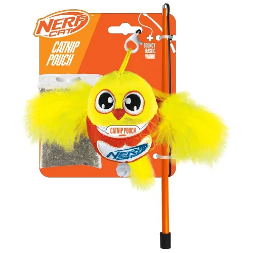 Nerf Cat Plush Bird With Bell & Wand Yellow | Direct4Pet | Free Delivery
