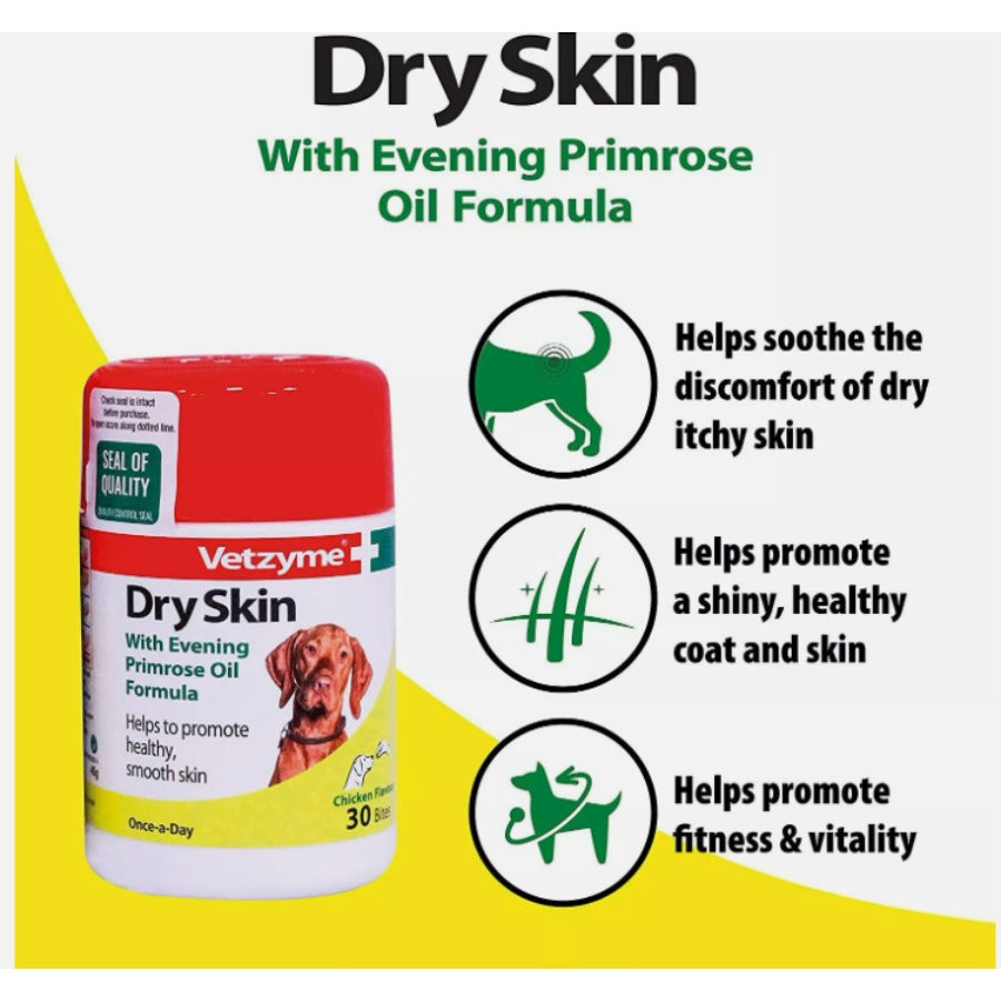 Vetzyme Dry Skin Tablets - 30 Tablets | Direct4Pet | Free Delivery