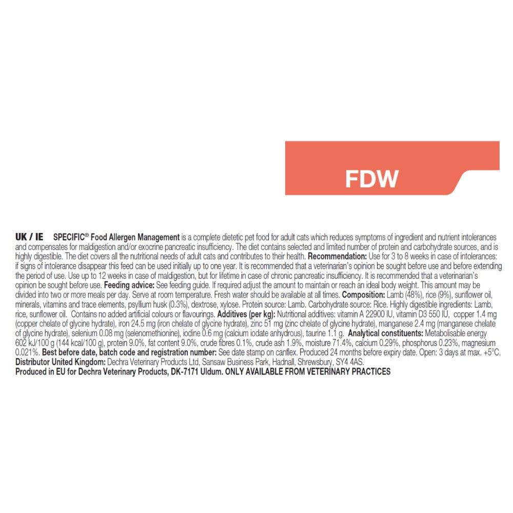Dechra SPECIFIC FDW | Food Allergen Management Cat Food | Direct4Pet ...